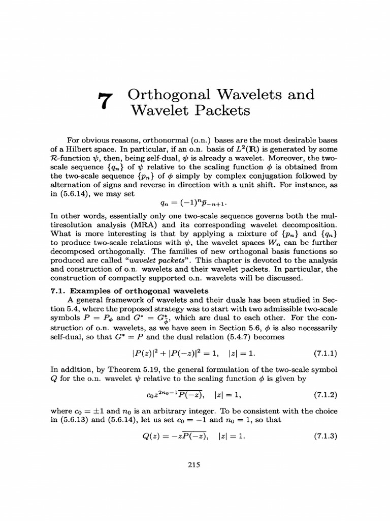 7 Orthogonal Wavelets and Wavelet Pa 1992 Wavelet Analysis and Its ...