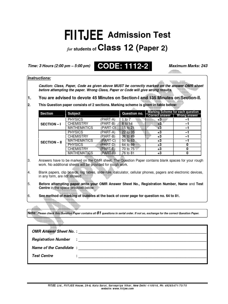 Sample Paper at 2324 Class Xii p2 PCM | PDF | Force | Collision