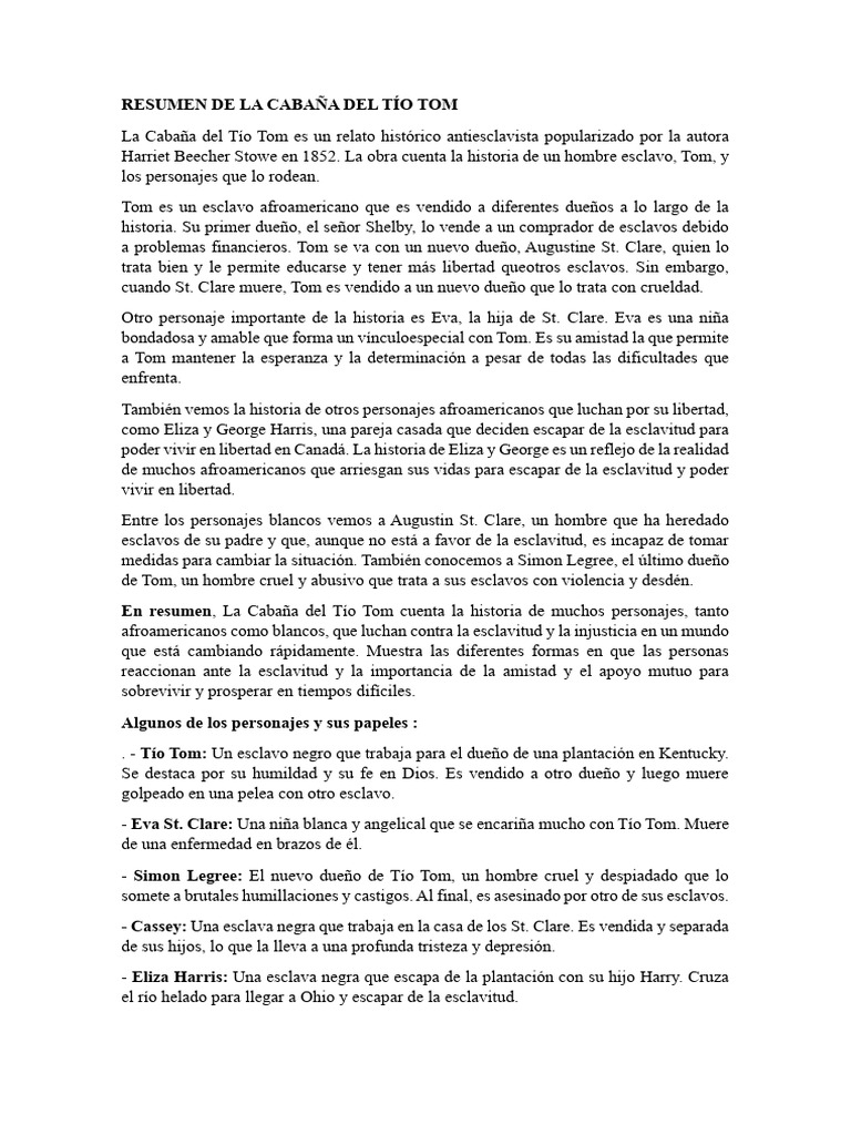 Resumen de La Cabaña Del Tío Tom | PDF | La cabaña del tío Tom