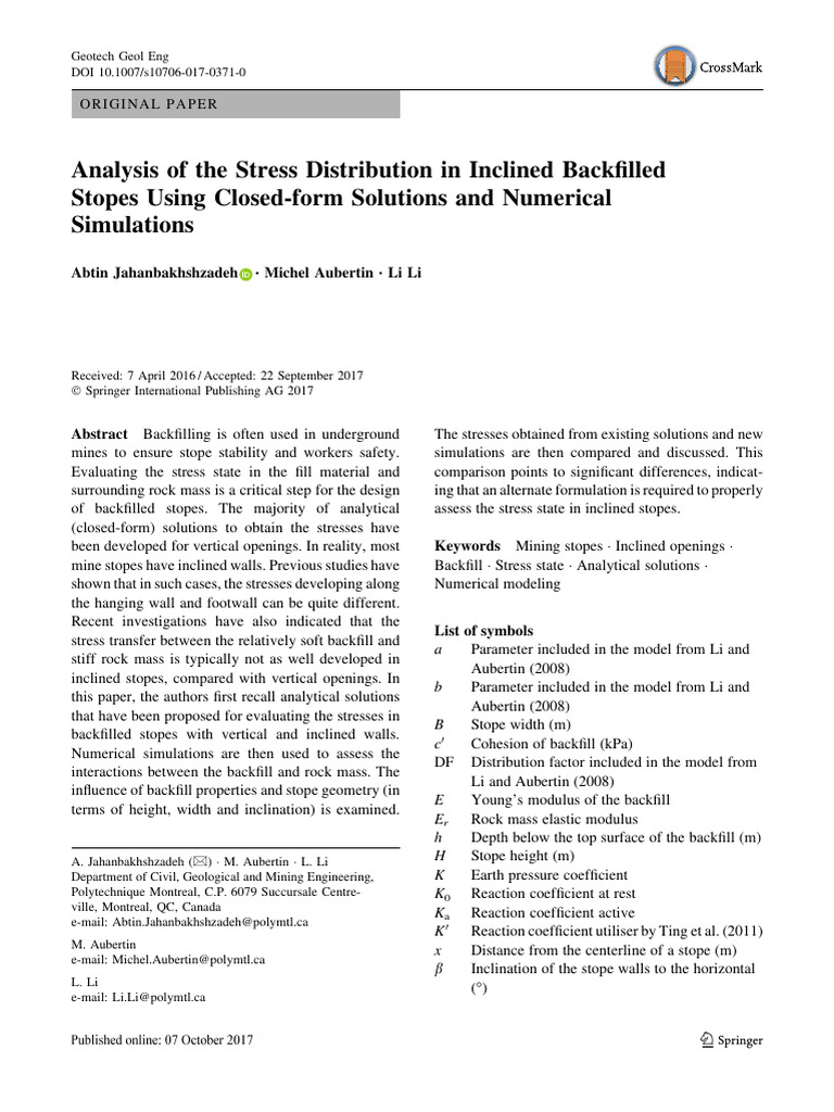 Analysis of The Stress Distribution in Inclined Backfilled Stopes Using ... Analysis of The Stress Distribution in Inclined Backfilled Stopes Using ...