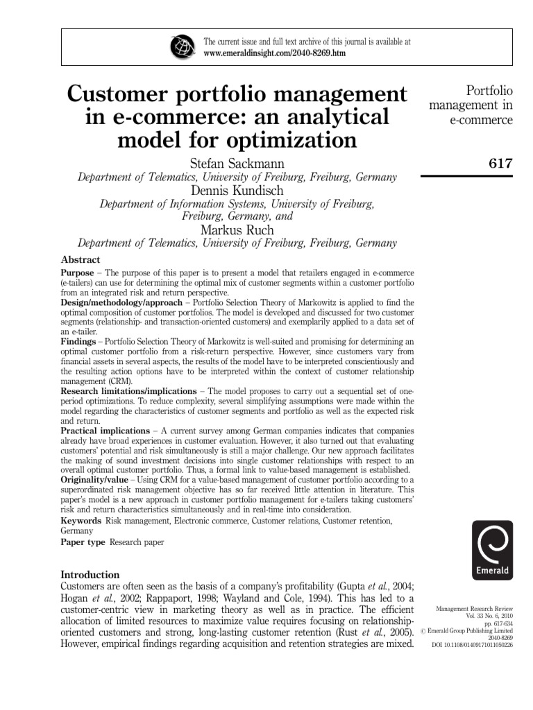 Customer Portfolio Management in E-Commerce | PDF | Modern Portfolio ...