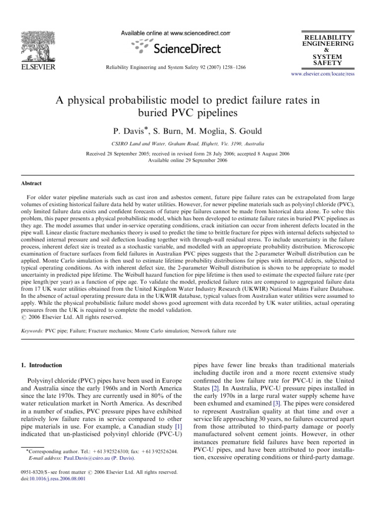 A Physical Probabilistic Model To Predict Failure Rates in Buried PVC ...