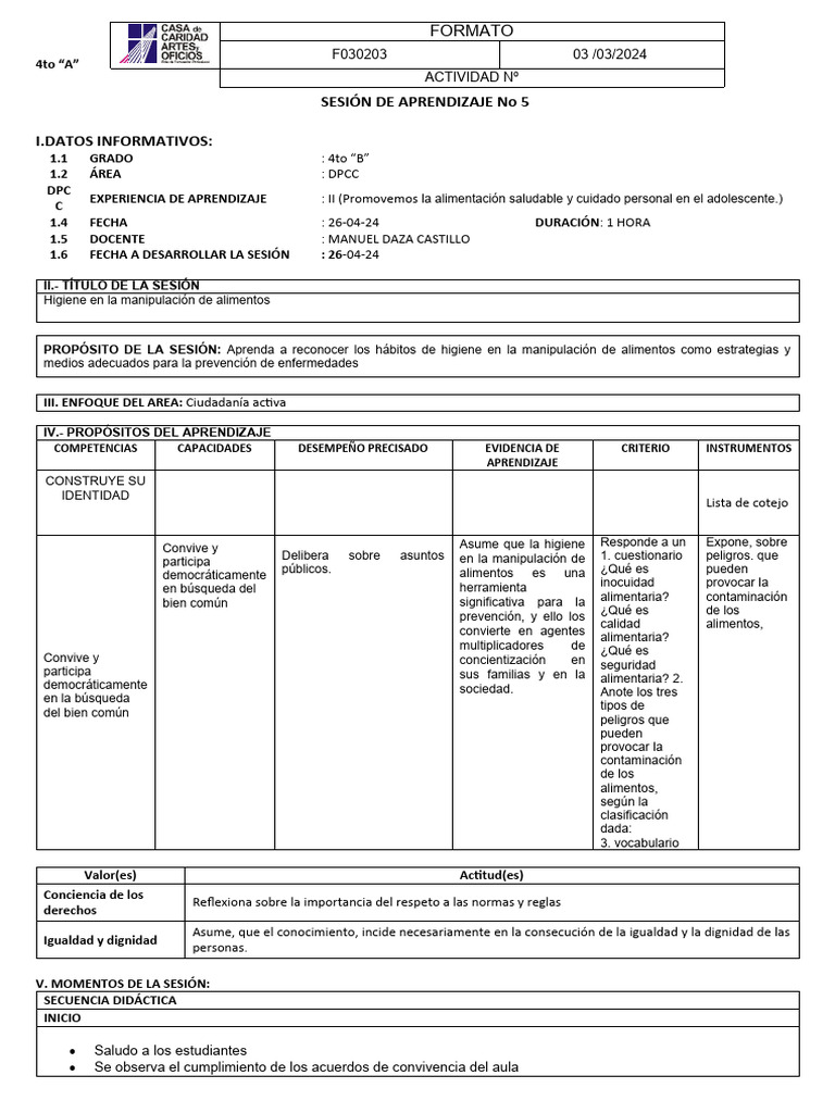 SESIÓN DPCC #5 (II) 2024 de 4to B - 26-04-24 | PDF | Modificación de comportamiento | Aprendizaje
