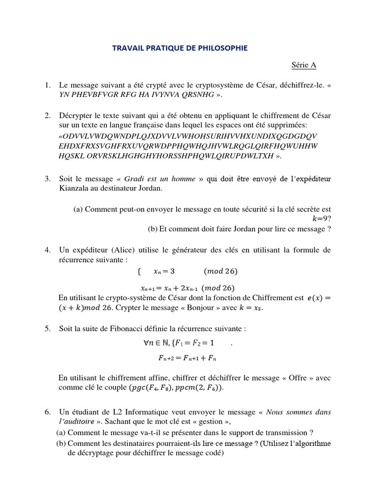 AA SEANCE TP Philosophie | PDF | Cryptage | Cryptanalyse