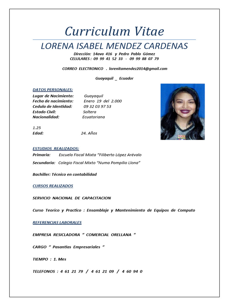 Curriculum Vitae Lorena Mendez Cardenas | PDF