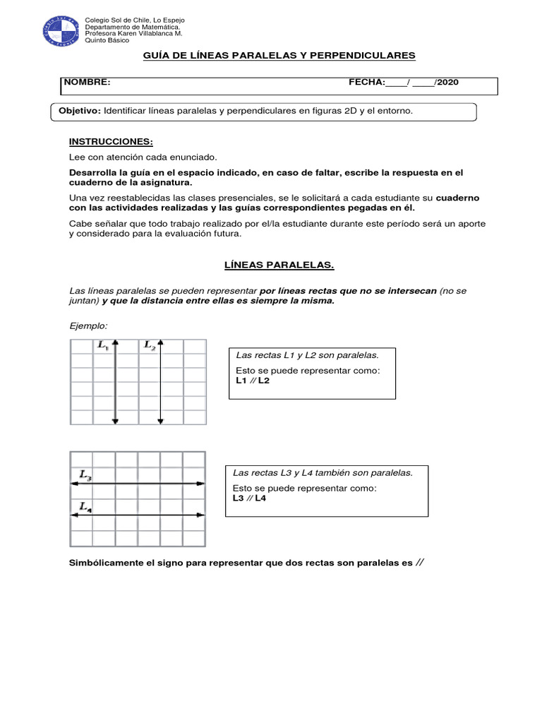 Guía de Líneas Paralelas y Perpendiculares | PDF | Perpendicular | Ángulo