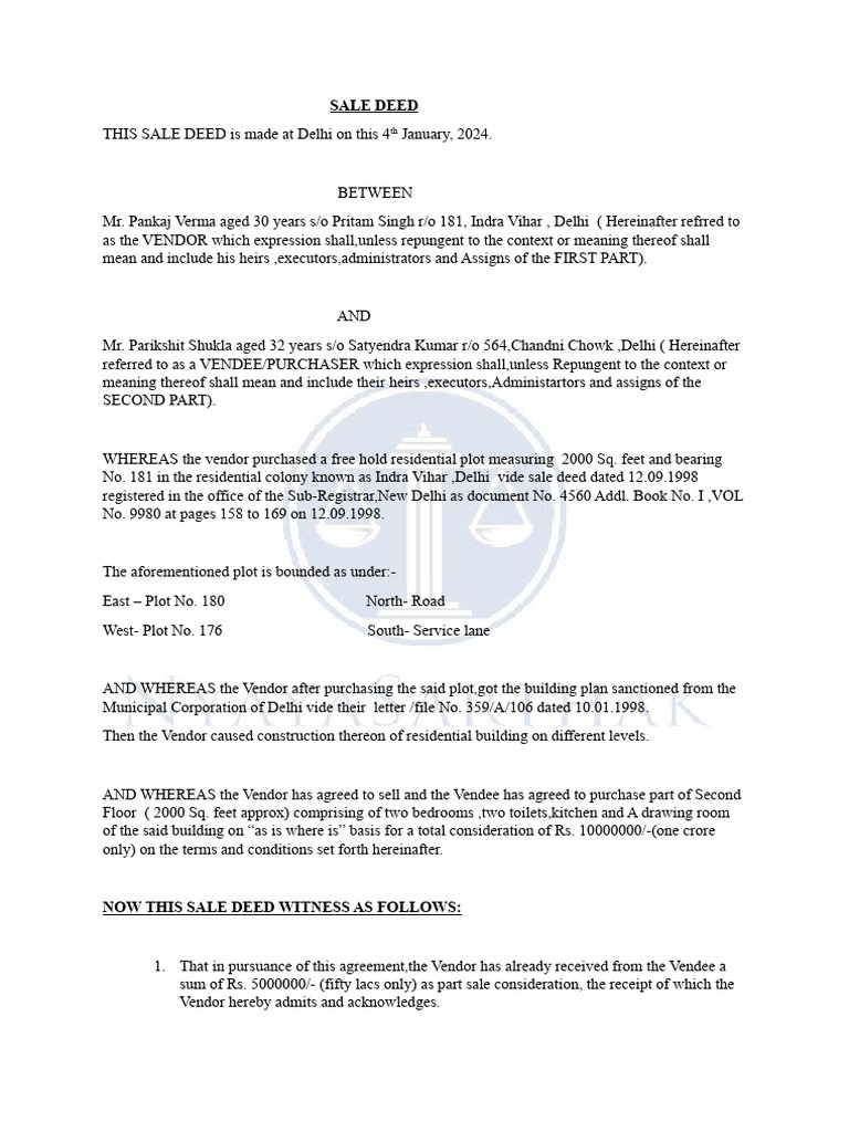 Sale Deed | PDF | Deed | Private Law