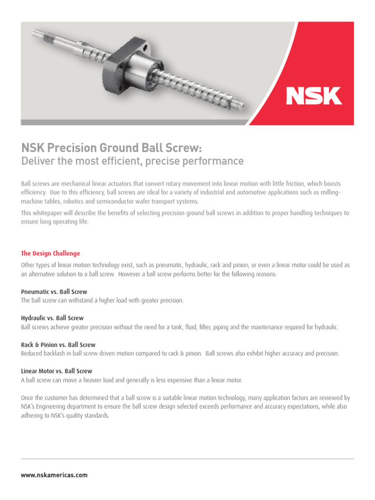NSK Precision Ground Ball Screw Whitepaper | PDF | Manufactured Goods ...