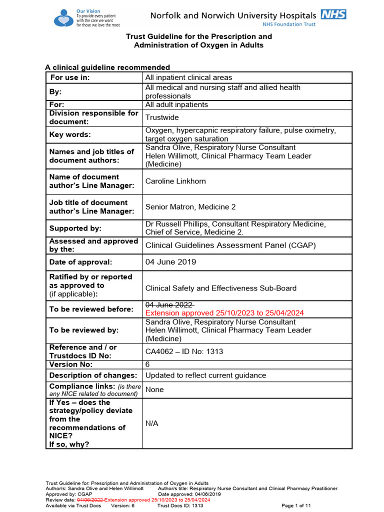 Prescription and Administration of Oxygen in Adults CA4062 v6 | PDF ...