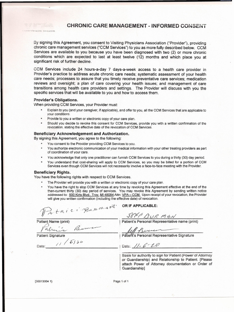 Chronic Care Management Consent Form | PDF | Consent | Health Care