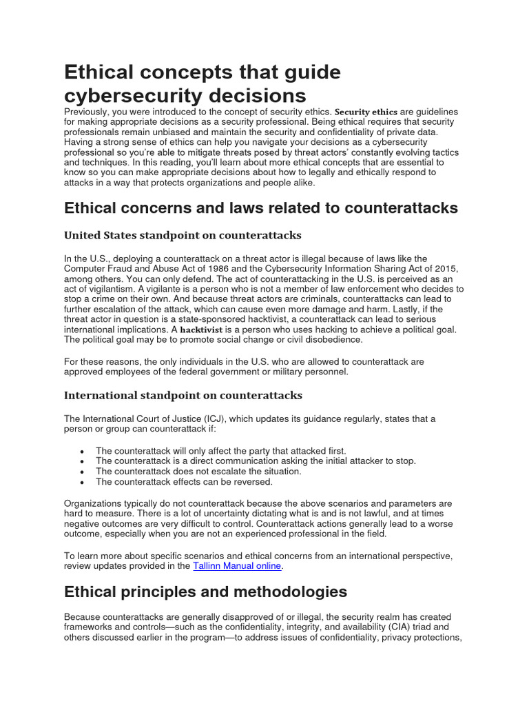 Ethical Concepts That Guide Cybersecurity Decisions | PDF | Computer ...