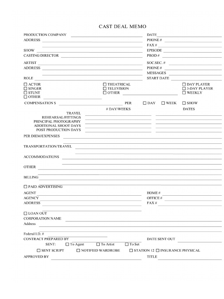 Cast Deal Memo Template For Film Contracts Form in pdf1 | PDF