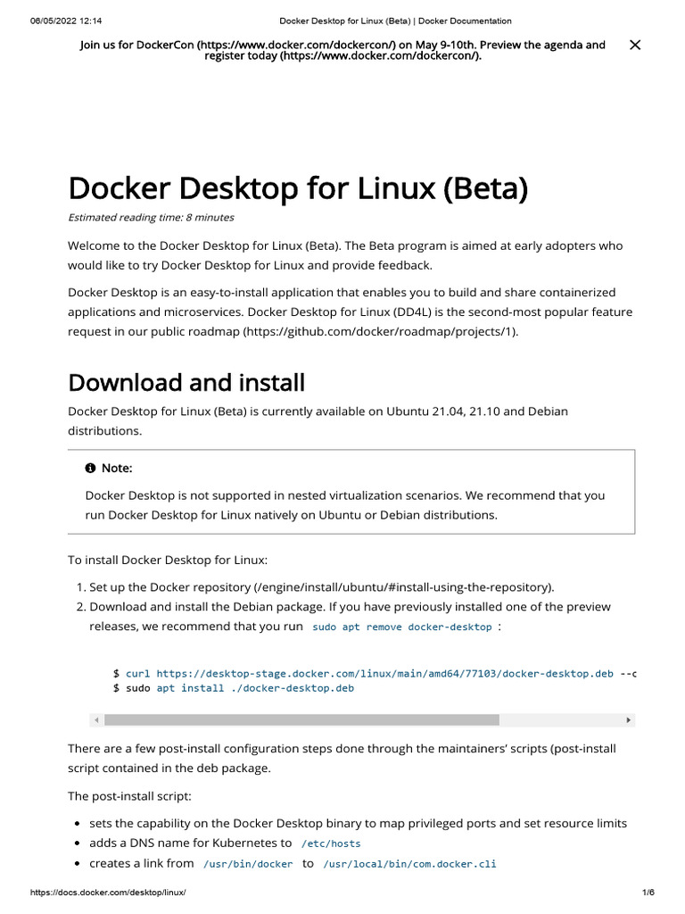 Docker Desktop For Linux (Beta) - Docker Documentation | PDF | Virtual Machine | Linux Distribution