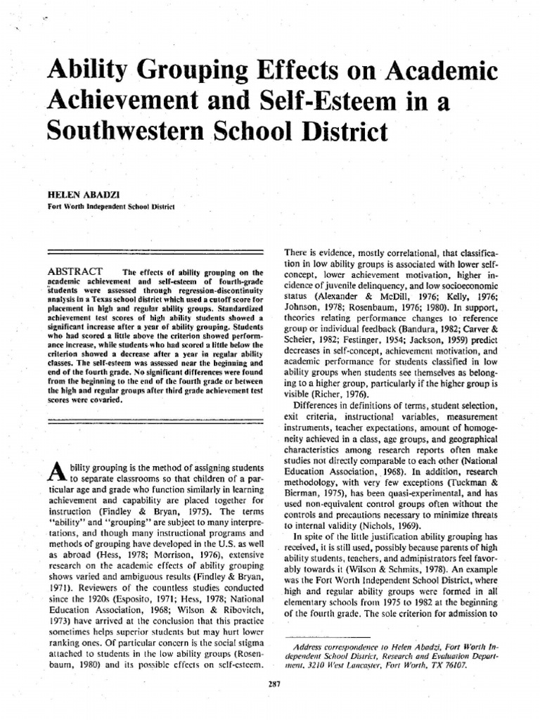 Ability Grouping Effects On Academic Ach | PDF