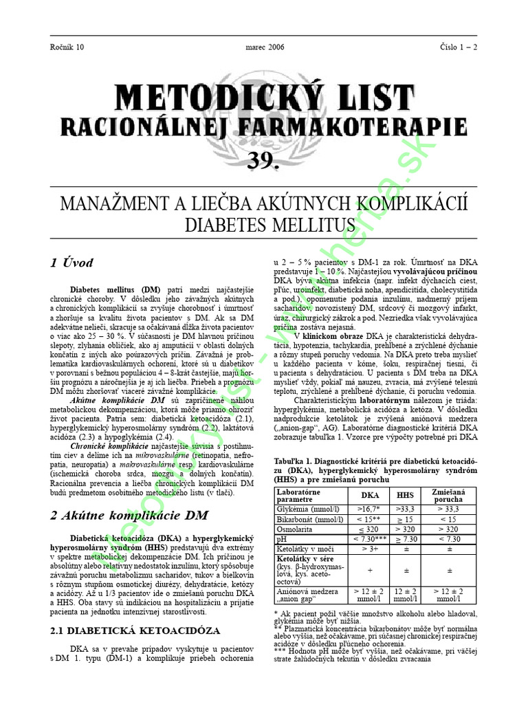 Manazment A Liecba Akutnych Komplikacii DM | PDF