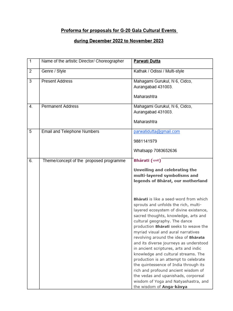 G-20 Gala Cultural Event Proposal Form | PDF | Dances
