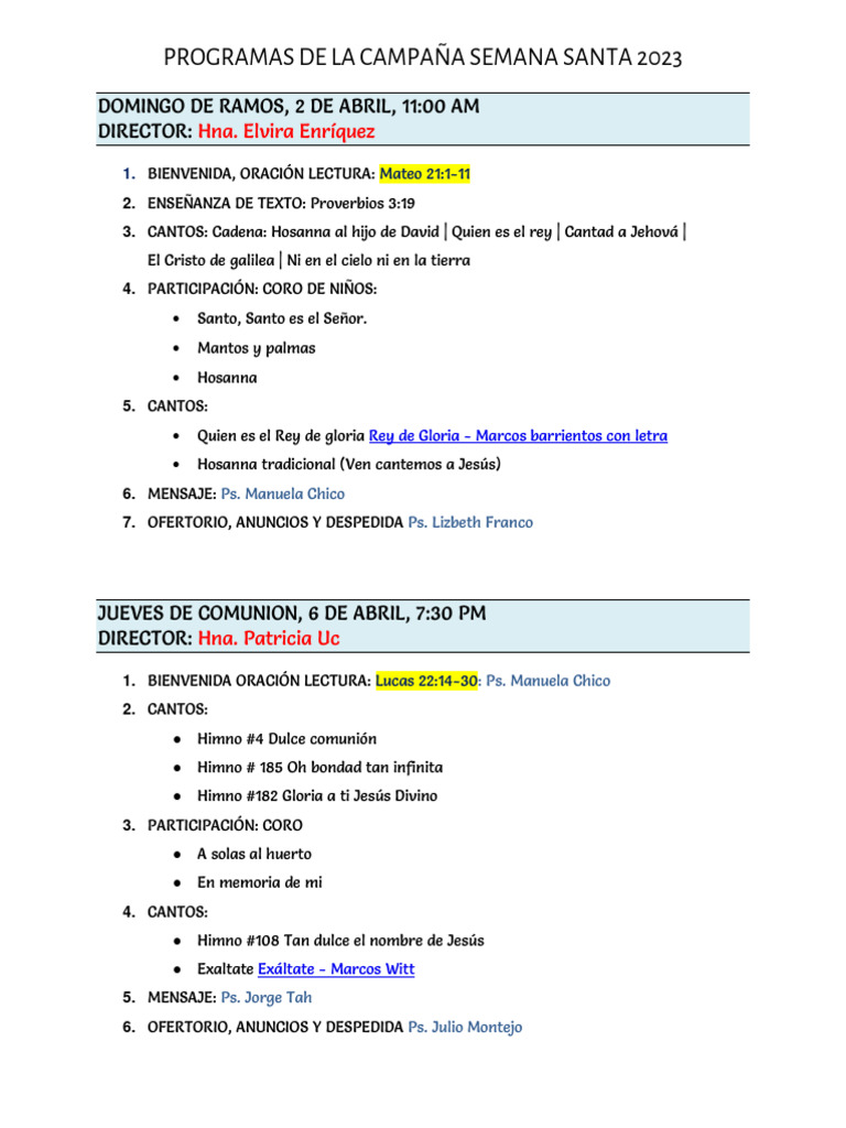 Programas Semana Santa 2023 | PDF | Jesús | Adoración Cristiana Y Liturgia