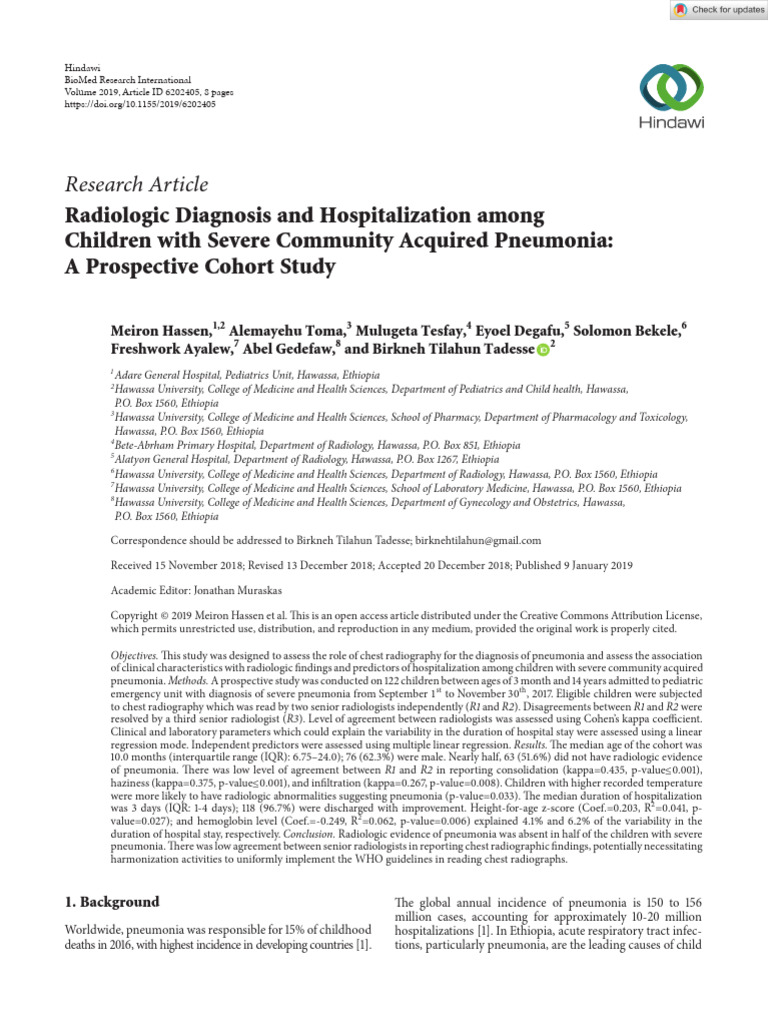 BioMed Research International | PDF | Pneumonia | Regression Analysis