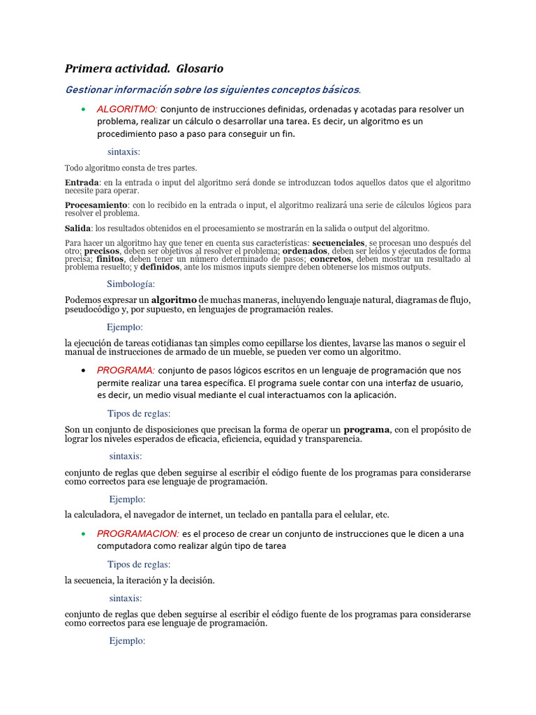 Act. 1 Glosario E.H.G.R | PDF | Lenguaje de programación | Algoritmos