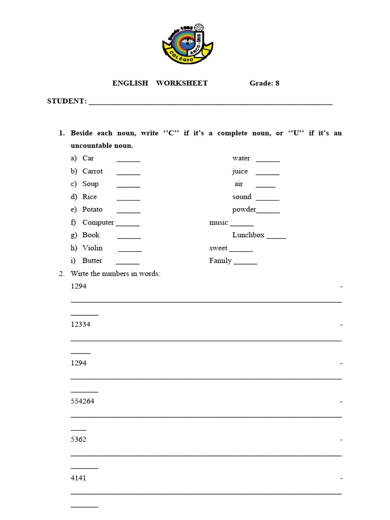 ENGLISH WORKSHEET Grade 8 | PDF | Cuisine | Food And Drink