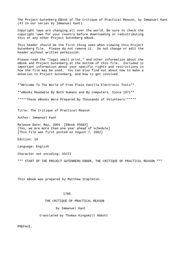 The Critique of Practical Reason by Immanuel Kant | PDF | Reason | Noumenon