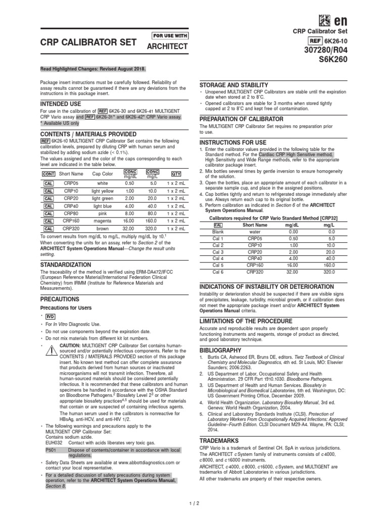 MULTIGENT CRP Calibrator Set Instructions | PDF