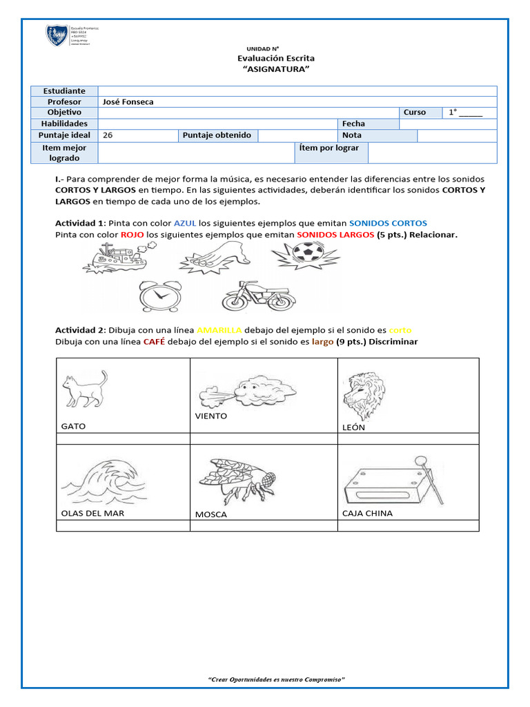 Evaluación de Sonidos Cortos y Largos | PDF
