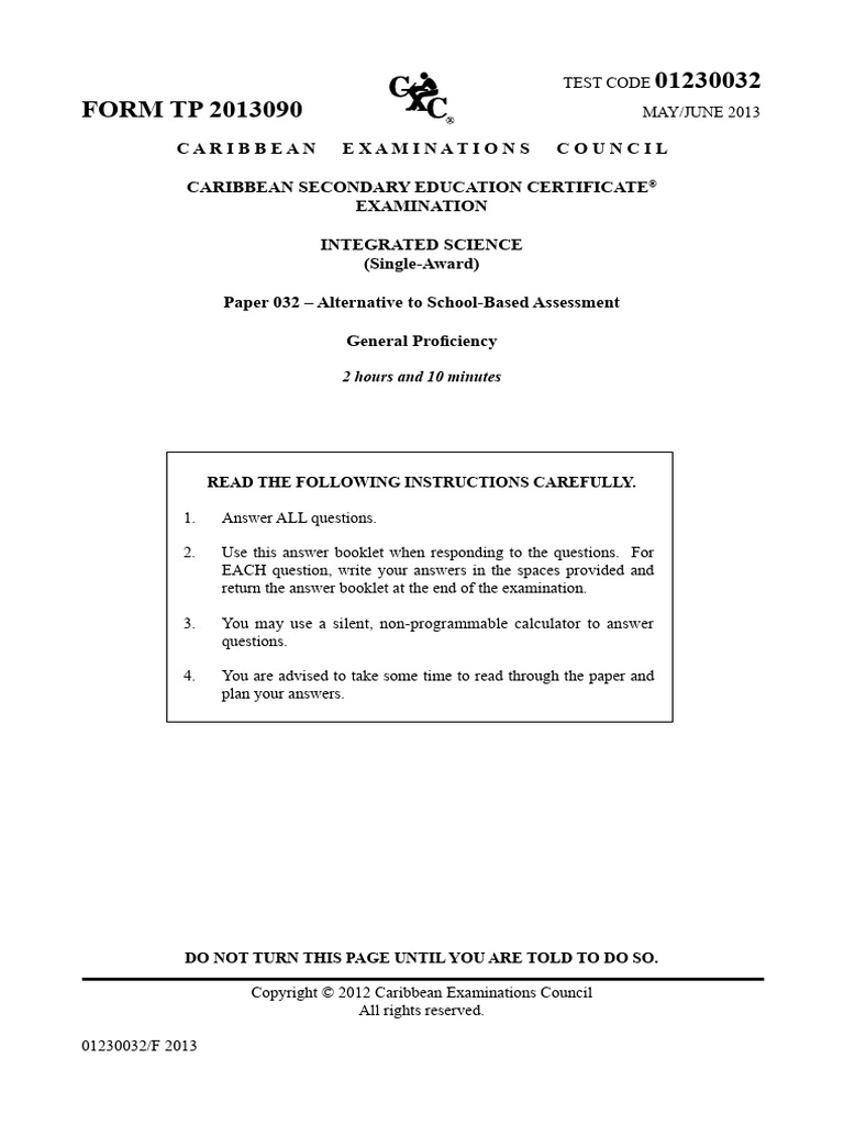 CSEC Integrated Science June 2013 Paper 3 | PDF | Mass | Weight