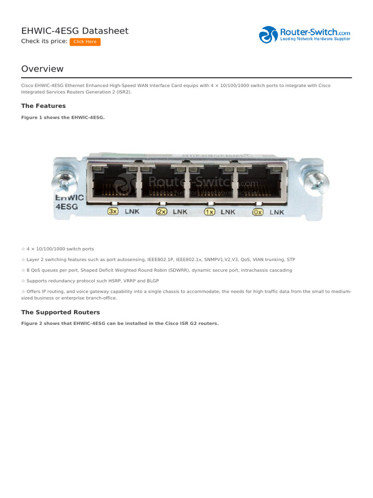 (Cisco 1920 Red) Ehwic-4esg-Datasheet Ehwic 4esg Cisco 1921 | PDF | Computer Network | Network ...