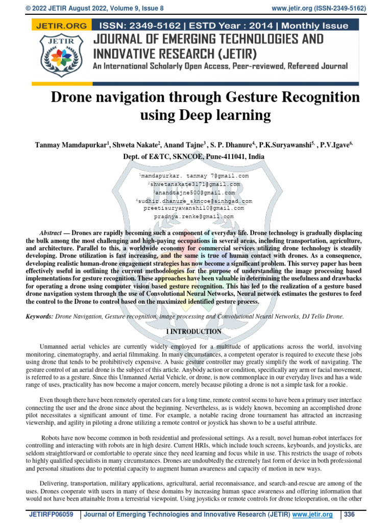 Drone Navigation Through Gesture Recognition | PDF | Deep Learning | Unmanned Aerial Vehicle