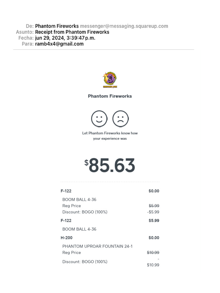 Phantom Fireworks Purchase Receipt | PDF