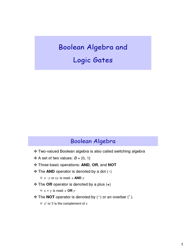 Boolean Algebra and Logic Gates Overview | PDF | Logic Gate | Boolean ...
