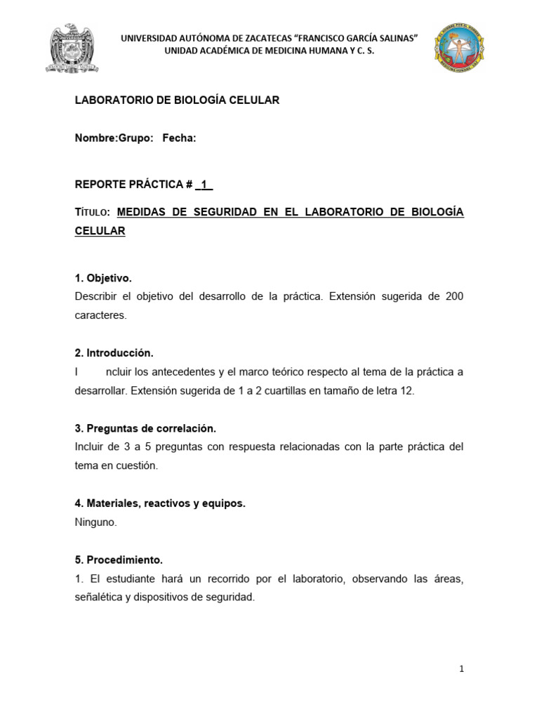 Estructura de Reporte BioCel Práctica 1 | PDF | Laboratorios | Residuos