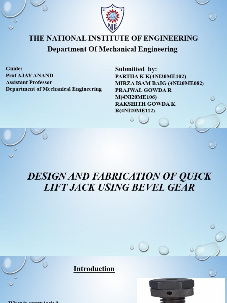 Bevel Gear Screw Jack PPT Major Project 1 (2) 678 | PDF | Gear | Mechanical Engineering