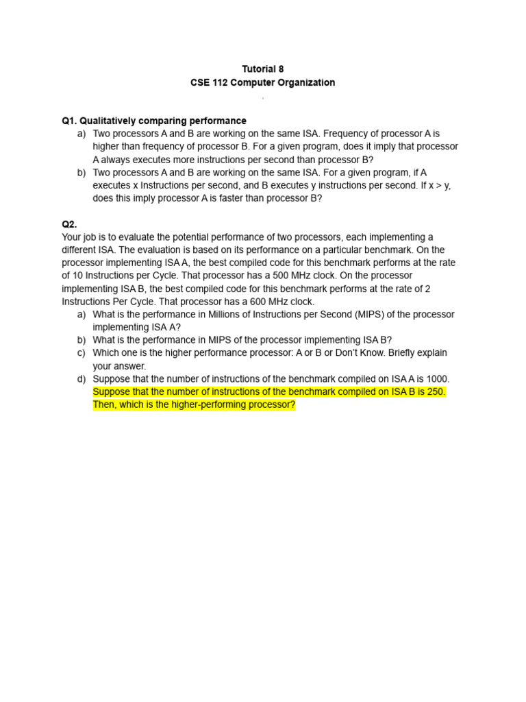 Tutorial 8 Questions | PDF | Central Processing Unit | Computer Science
