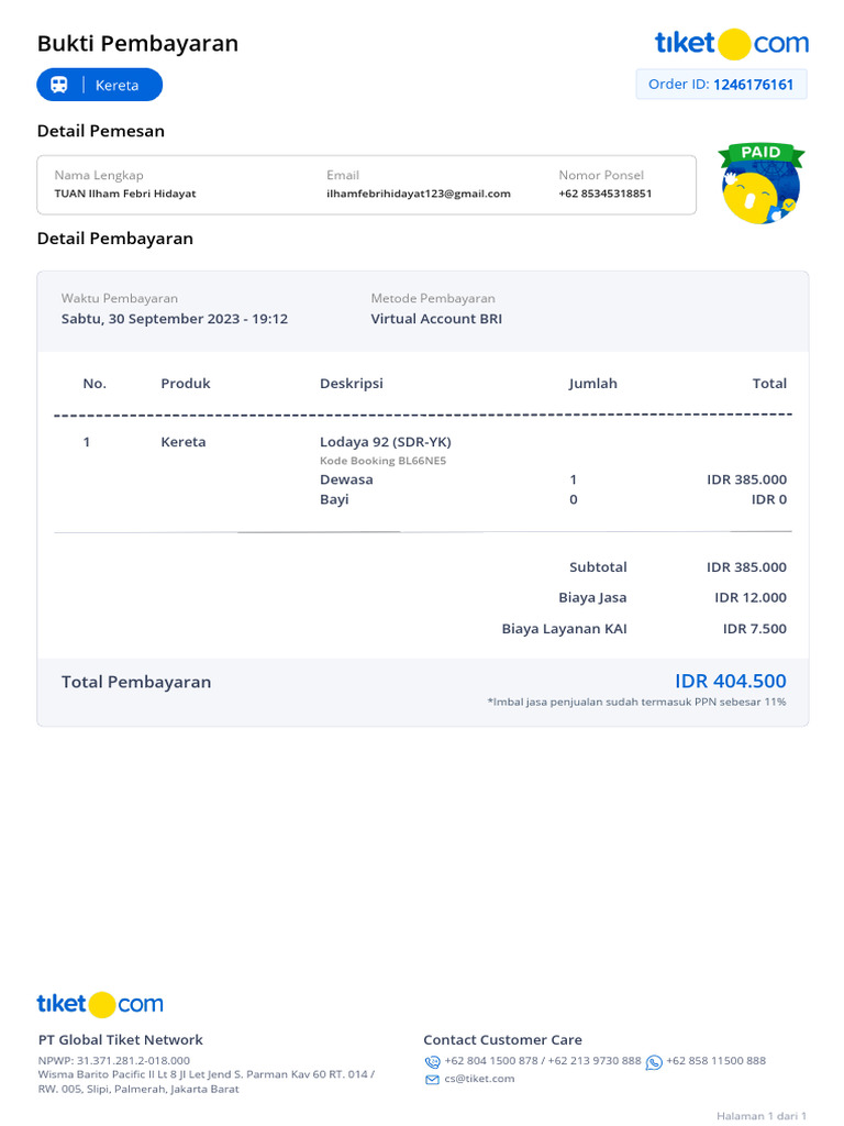 E Receipt Train ID 1246176161 | PDF