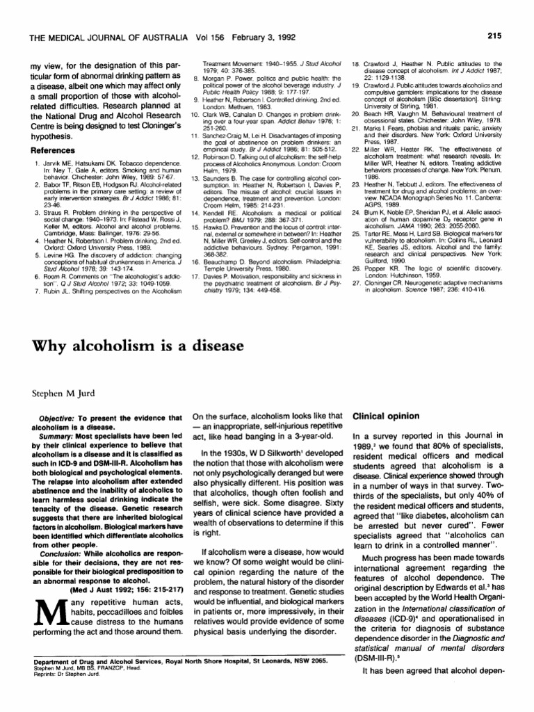 Jurd 1992 Why Alcoholism Is A Disease - 1808807516 | PDF | Alcoholism ...