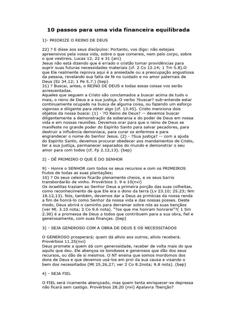 10 Passos para Uma Vida Financeira Equilibrada | PDF | O Reino de Deus ... 10 Passos para Uma Vida Financeira Equilibrada | PDF | O Reino de Deus ...