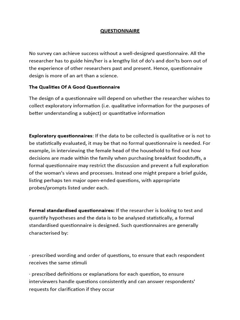 Questionnair Notes | PDF | Questionnaire | Survey Methodology