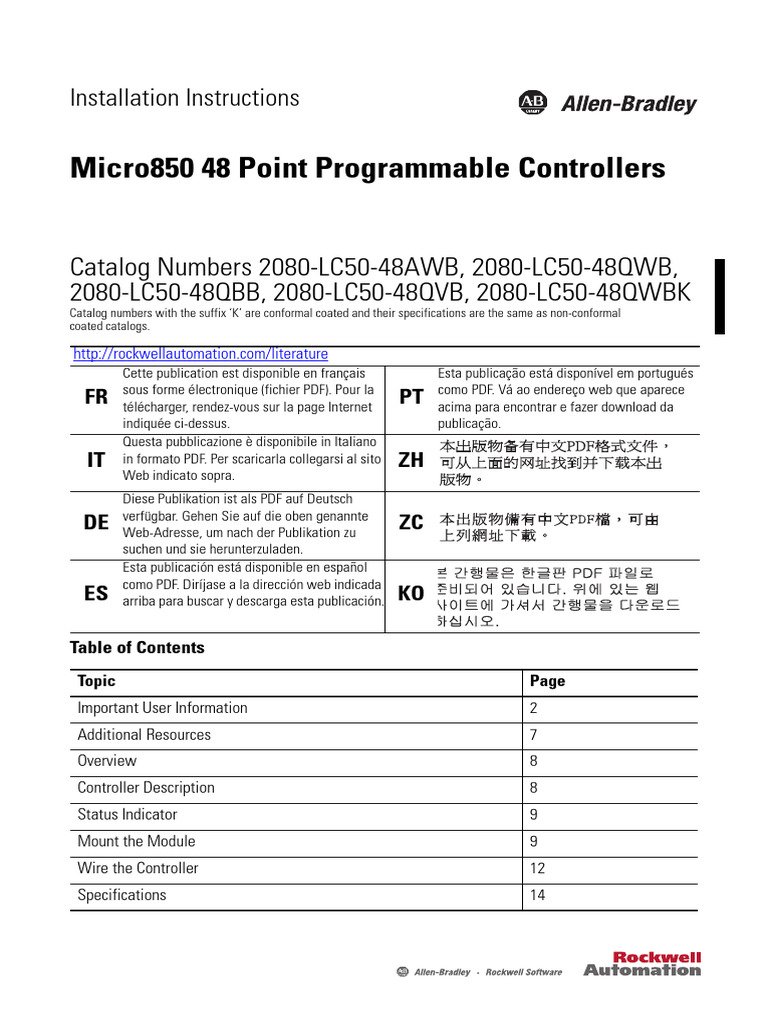 Micro850 Controller Installation Guide | PDF | Power Supply ...