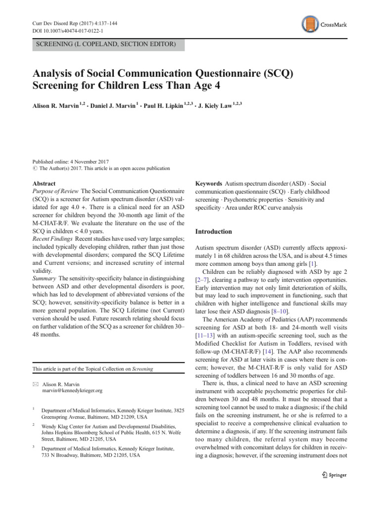 Analysis of Social Communication Questionnaire SCQ Screening For ...