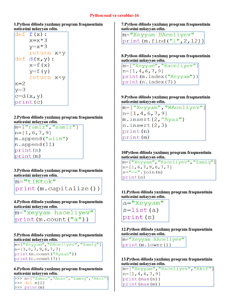 DİM Proqramı Əsasında Python Proqram Kodları-Cavabsiz | PDF