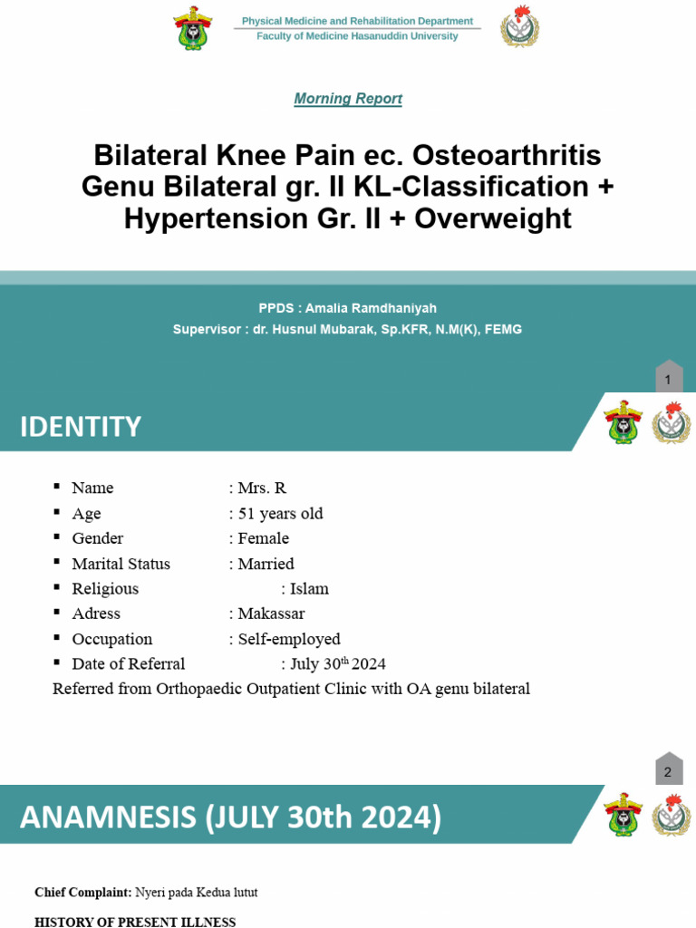 MR - Bilateral Knee Pain Ec OA Genu - AMR | PDF | Physical Therapy ...