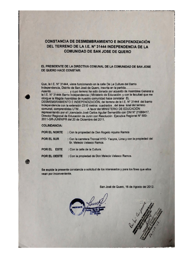 Constancia de Desmembramiento e Independización | PDF
