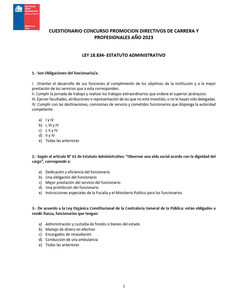 Cuestionario Concurso Interno de Promocion 2023 | PDF | Lavado de manos ...