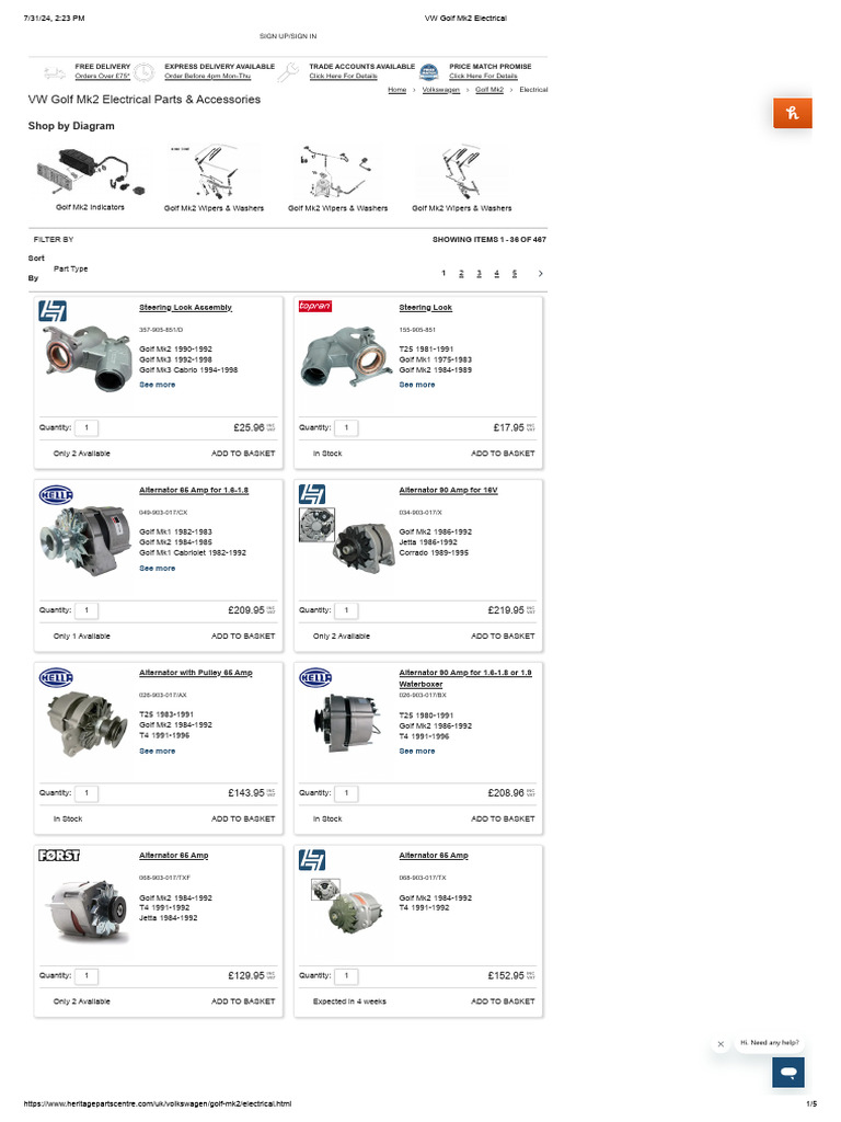 VW Golf Mk2 Electrical Parts | PDF | Distributor | Ignition System