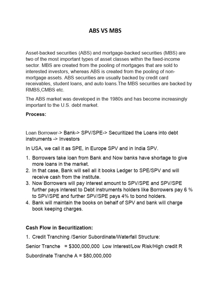 Abs VS MBS | PDF | Asset Backed Security | Mortgage Backed Security
