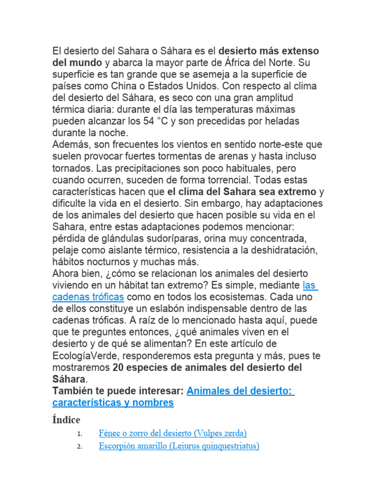 El Desierto Del Sahara | PDF | Camello | Desierto