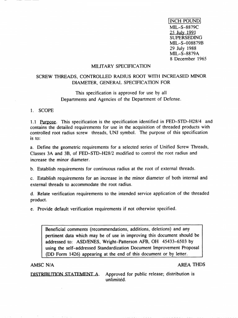 MIL-S-8879 Rev. C - Screw Threads, Controlled Radius Root With ...