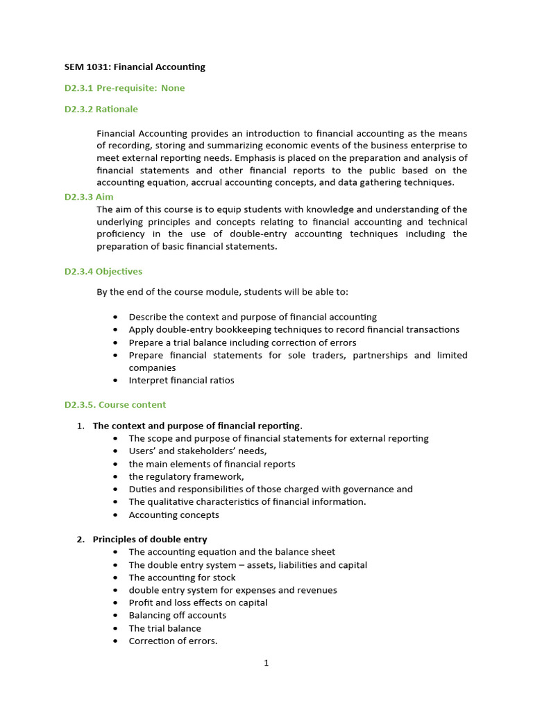Financial Accounting Course Outline | PDF | Financial Accounting ...